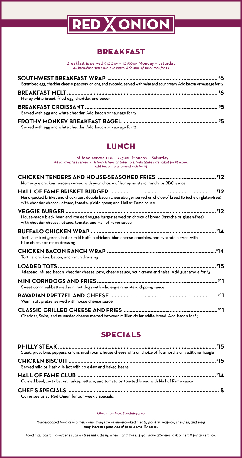 Red Onion Menu - Country Music Hall of Fame and Museum